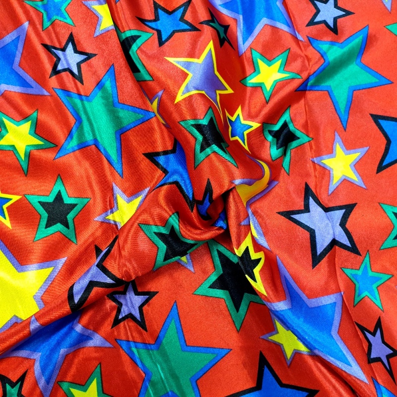Muilti Stars on Red Satin Fabric