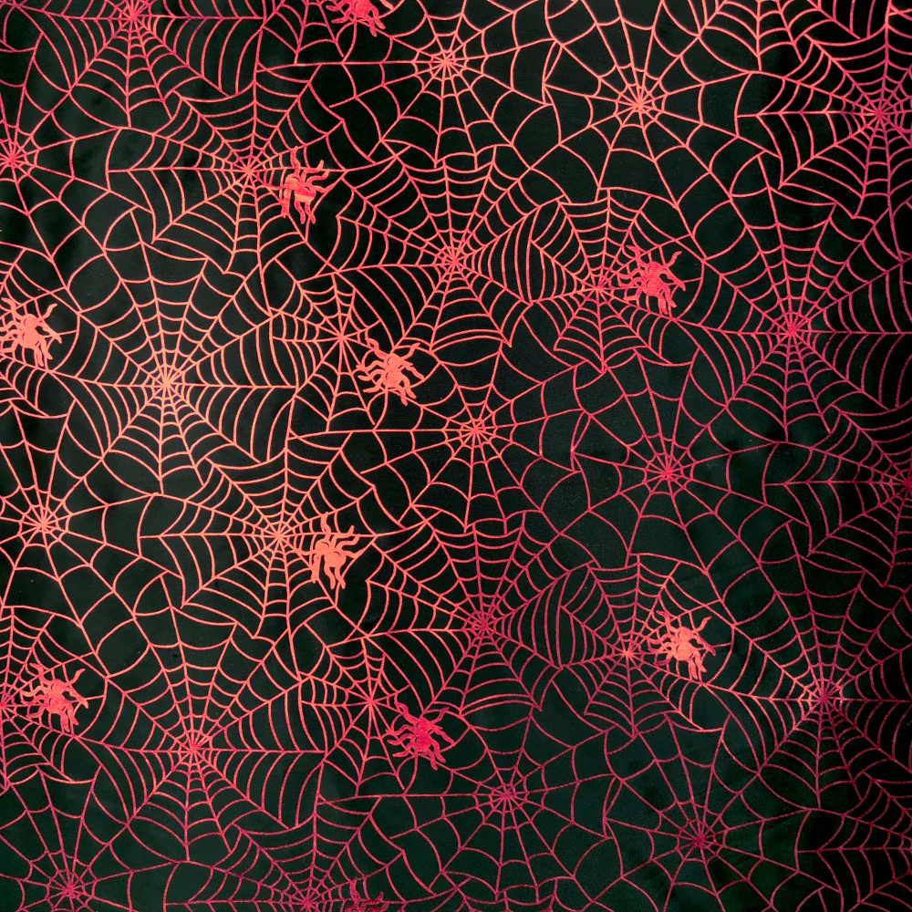 Halloween Fabric Red Spiders Web