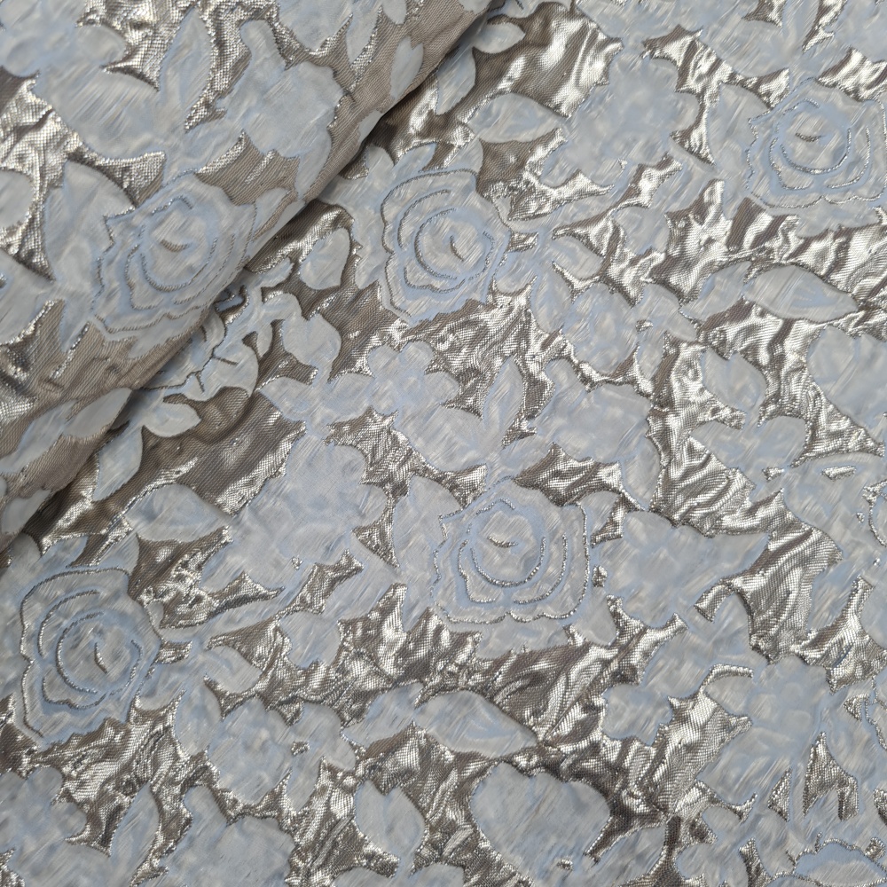 Sky Blue Metallic Floral Brocade Fabric by the metre