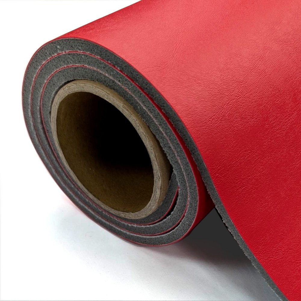 Red Fire Retardant 6mm Scrim Foam Backed Faux Leather by the metre
