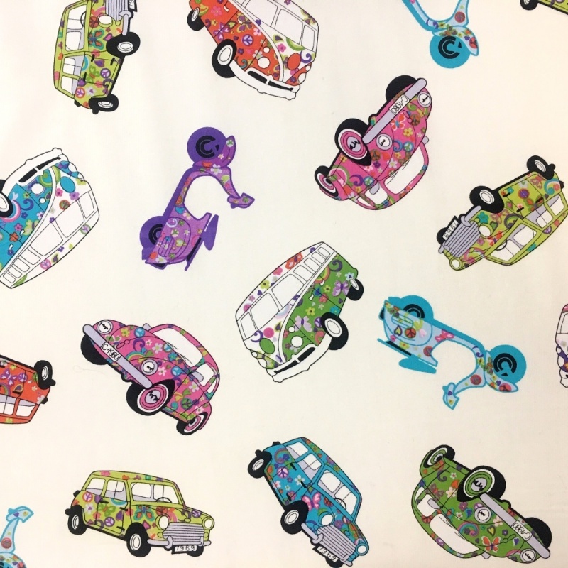 Funky Cars on CREAM 100% Cotton