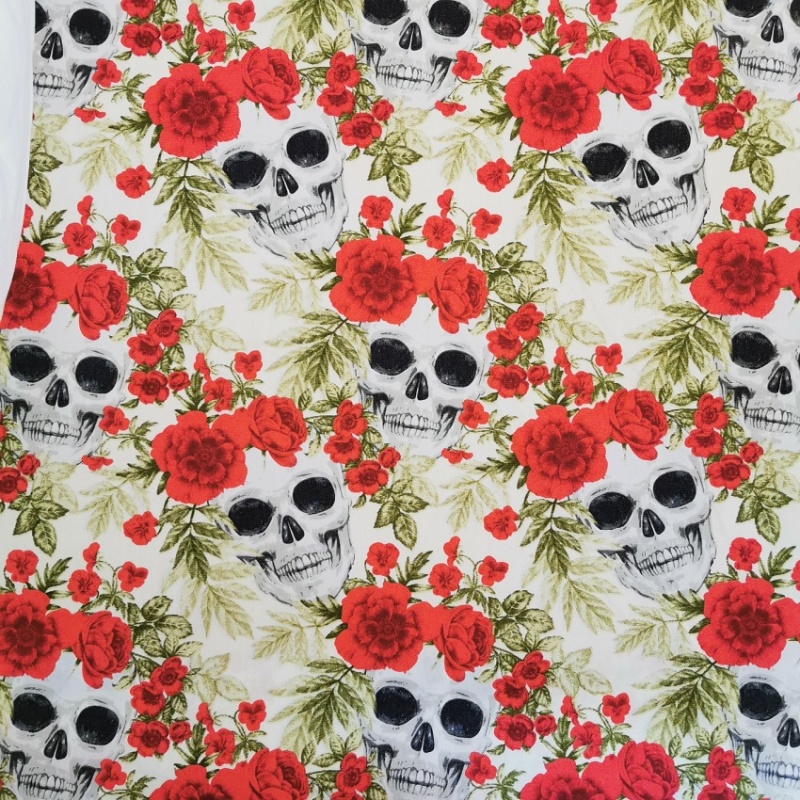 100% Cotton SKULLS & ROSES Fabric