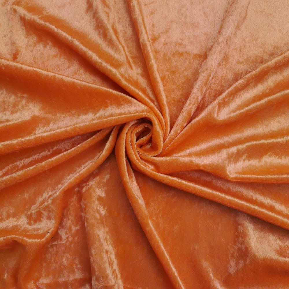 Orange Crushed Velvet Fabric by the metre|Crushed Velour Fabric by the ...
