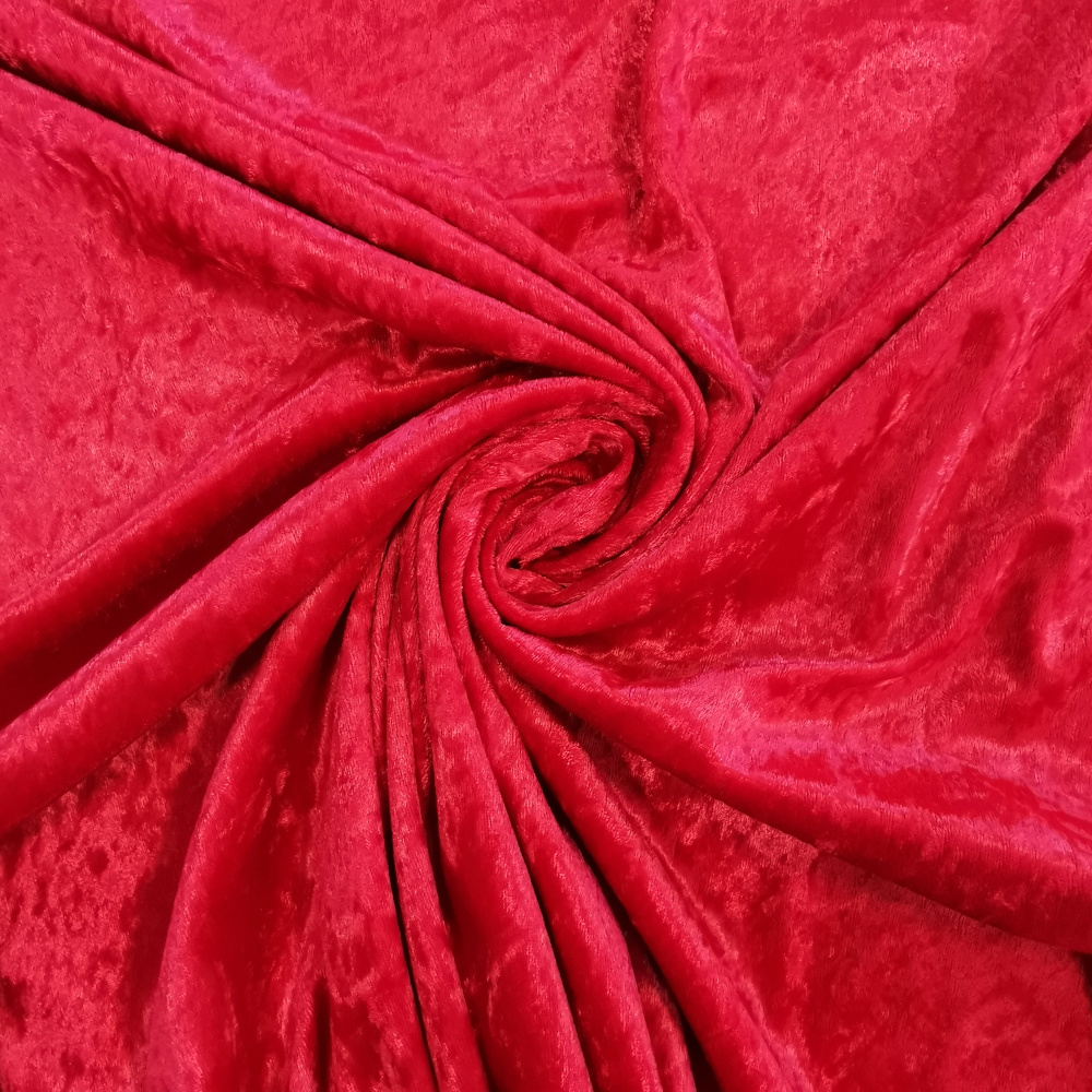 Red Crushed Velvet Fabric by the metre|Crushed Velour Fabric by the metre