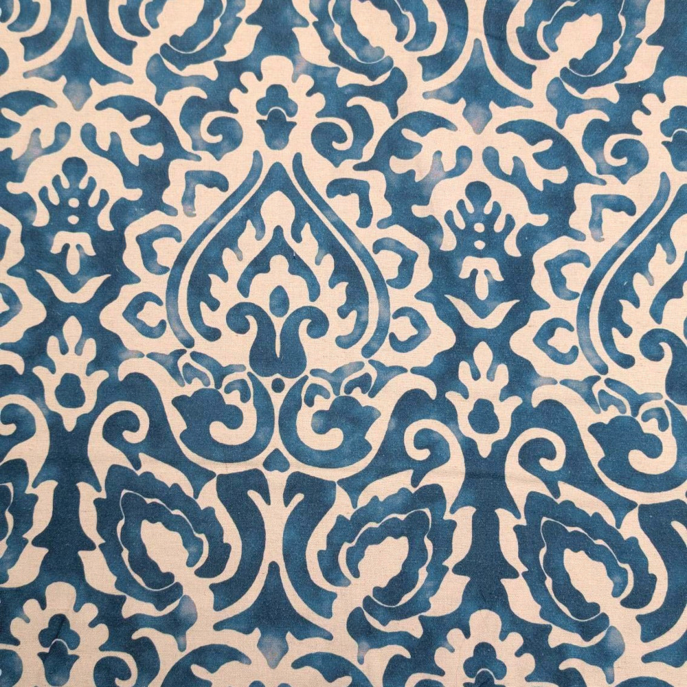 Digital Natural Linen Teal Damask Fabric by the metre|50% Linen 50% Rayon
