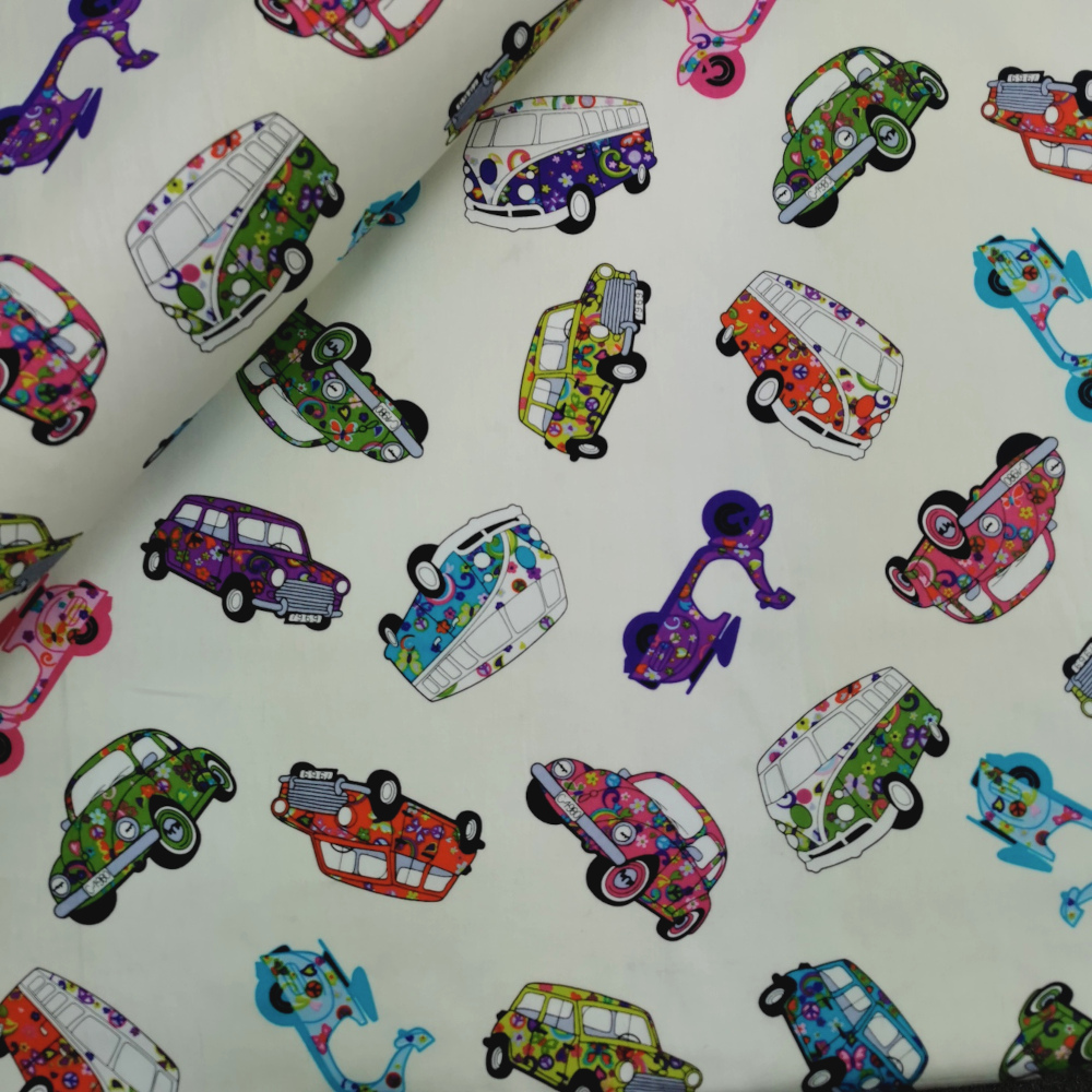 Funky Cars on CREAM 100% Cotton