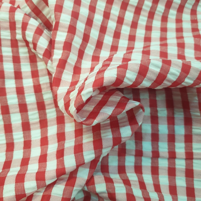 Red Seersucker Gingham fabric|Red Gingham Seersucker fabric|Red Waffled ...