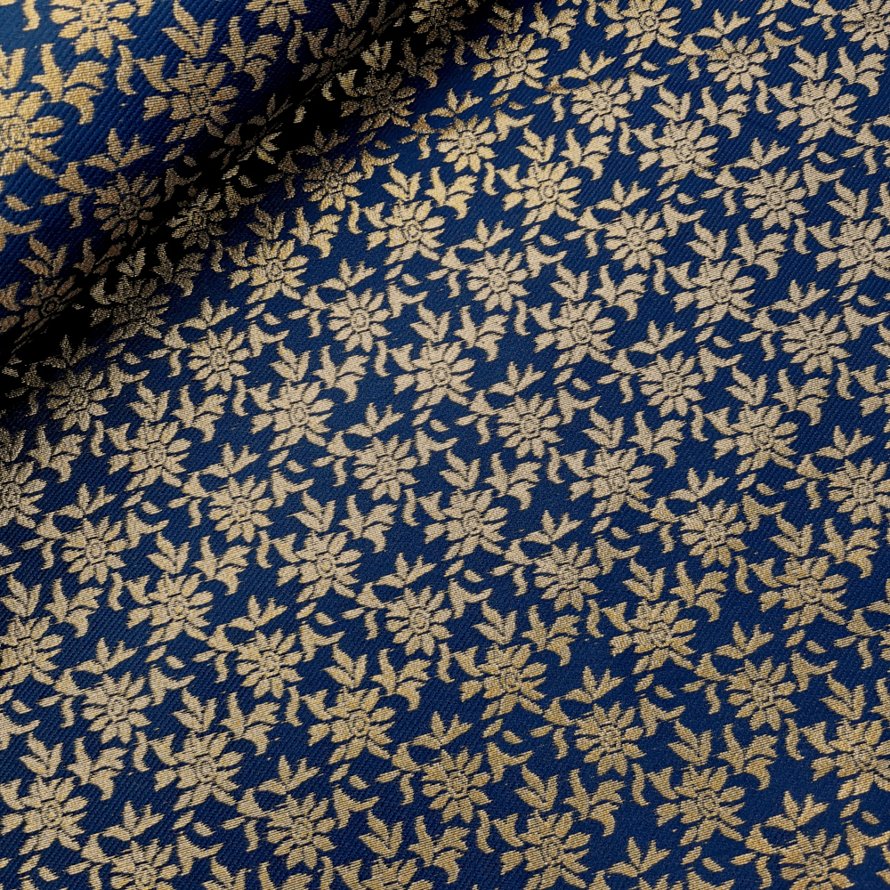 Navy Indian Brocade Fabric | Small Floral Design