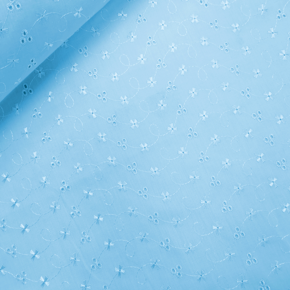 Sky Blue Broderie Anglaise Fabric by the metre