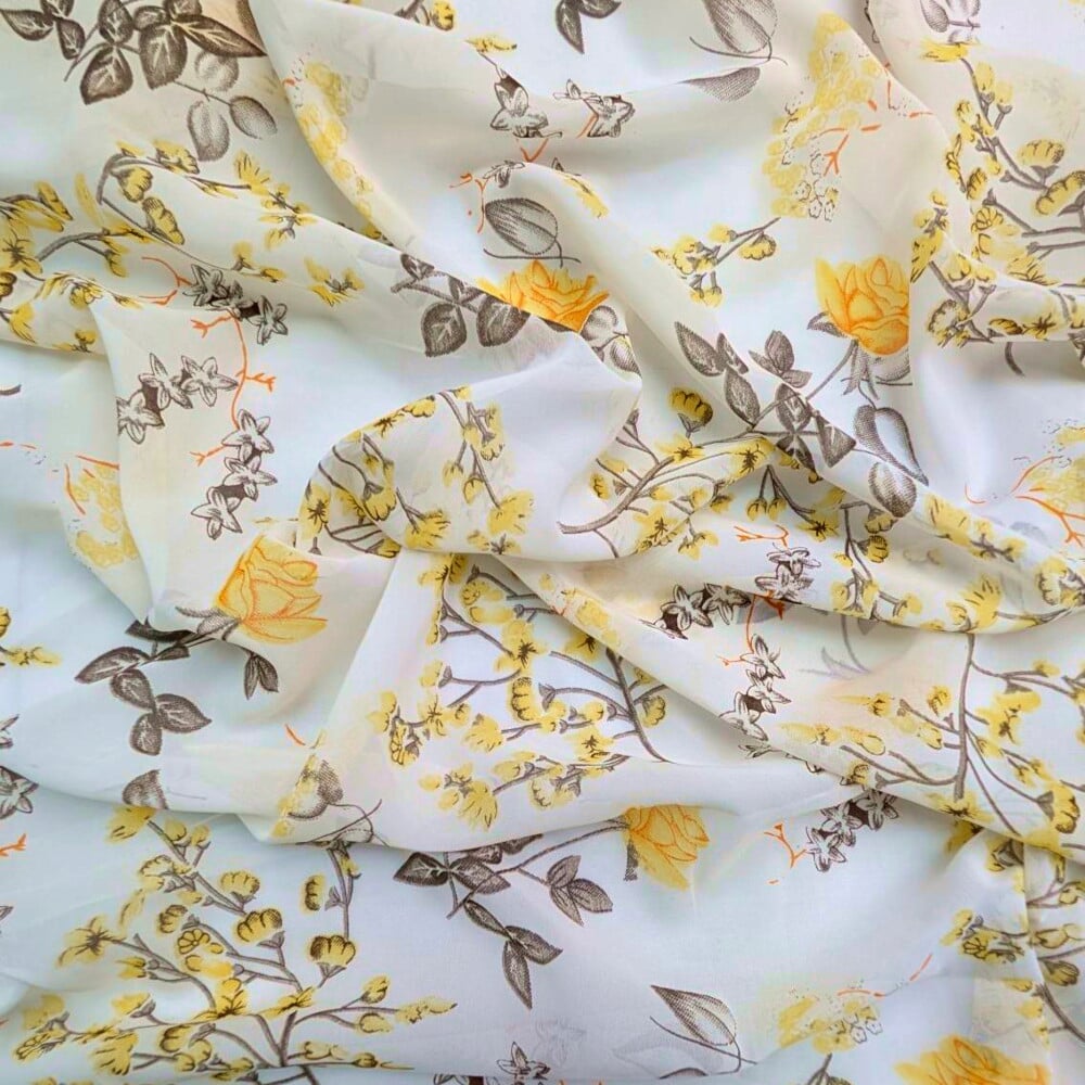 Floral Chiffon Fabric by the metre Summer Blossom Yellow|100% Polyester ...