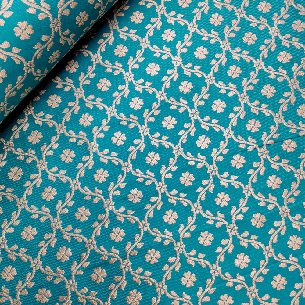 Teal Indian Brocade Fabric, Teal Indian Brocade Fabric Online, Brocade ...