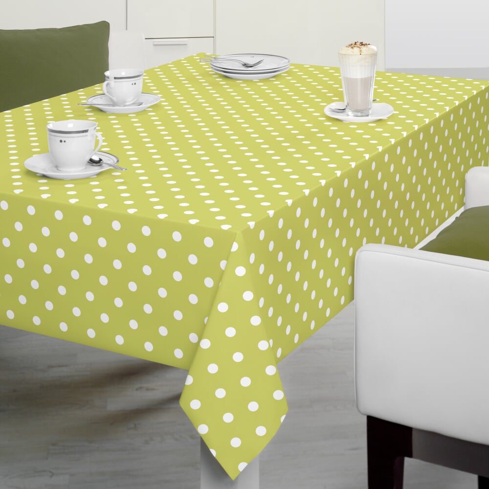 Table Vinyl Fabric by the metre|Oil Cloth by the metre - Lime Polkadot