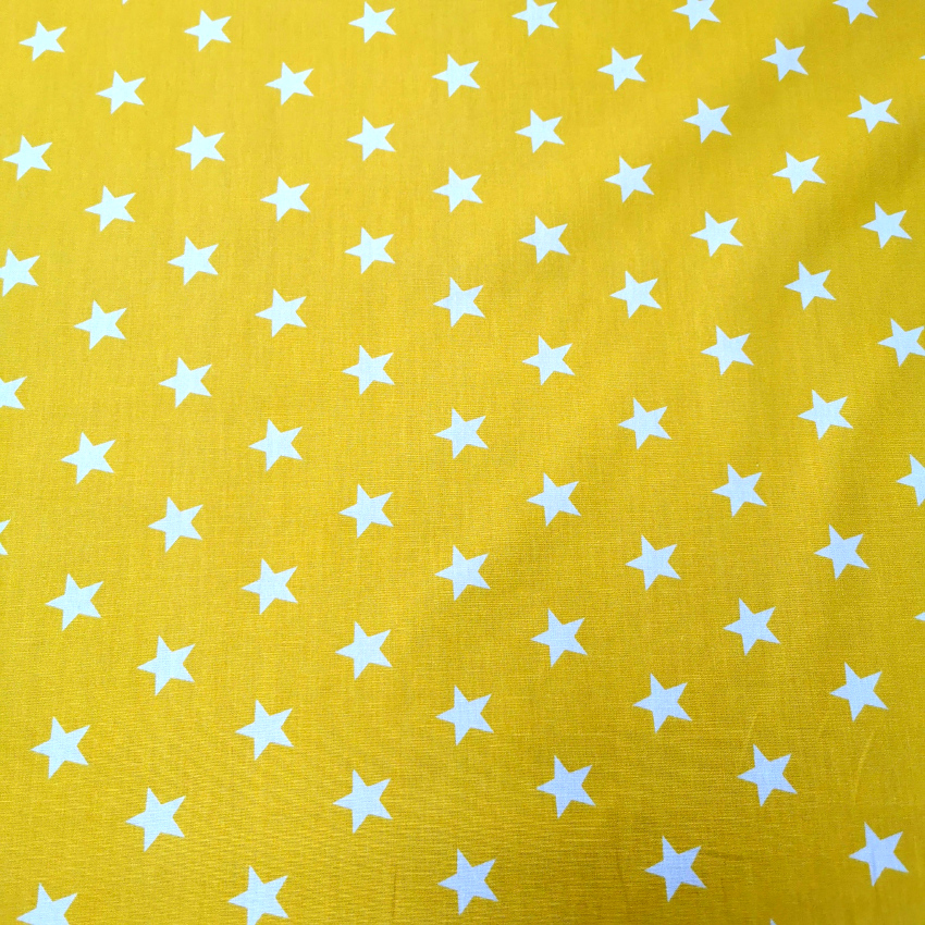 100% Cotton Stars WHITE ON YELLOW